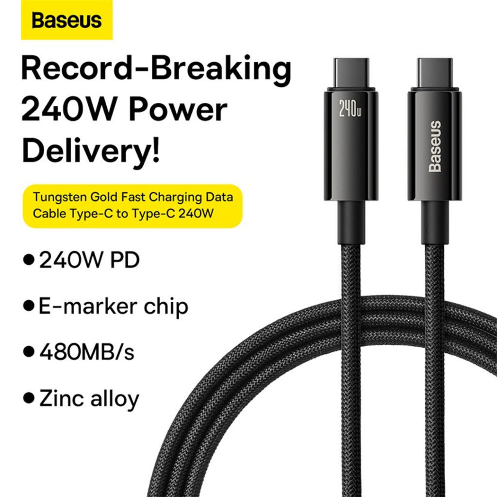 Baseus 240W USB-C to USB-C Fast Charging Cable 3m - Tungsten Gold ...