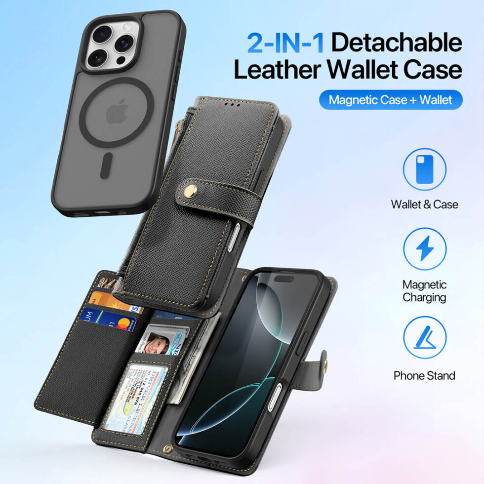 iPhone 16 Pro Max Detachable Wallet Case Black NZ